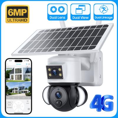 China 6MP CCTV 4G Solar Camera Dual Lens Flash Lights Outdoor PTZ for sale