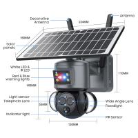 China PTZ 12X Zoom Smart Floodlight Solar Wifi Camera Red Blue Warning for sale