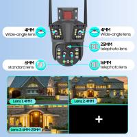 China Wireless Wifi Camera Full Color Night Vision Security IP66 Three Screens 20MP Camera for sale