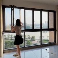 China Thermal Break Horizontal Folding Window Double Glazed Exterior Balcony Foldable Aluminum Bifold Tempered Glass Modern Kitchen for sale