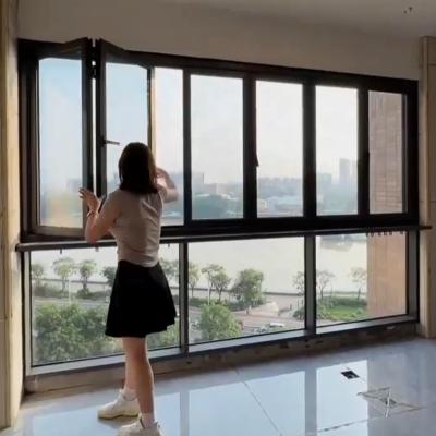 China Thermal Break Horizontal Folding Window Double Glazed Exterior Balcony Foldable Aluminum Bifold Tempered Glass Modern Kitchen for sale