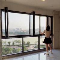 China Thermal Break Horizontal Folding Window Double Glazed Exterior Balcony Foldable Aluminum Bifold Tempered Glass Modern Kitchen for sale