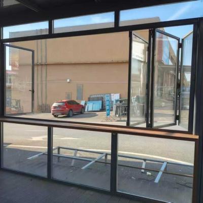 China Modern Folding Double Glass Window Thermal Insulation Windproof Aluminum Alloy Frame Customized Size Kitchen Hotel Exterior Use for sale