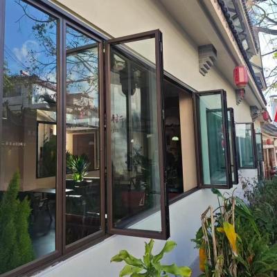 China Modern Exterior Aluminum Alloy Bifold Window Horizontal Folding Double Tempered Glass Outdoor Windows for Hotel Bathroom for sale