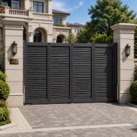 China Louvered Panel Electric Bifold Gate Aluminum Alloy Foldable Gate for Apartment Hotel Entrance Gardens Automatic Folding Gates for sale