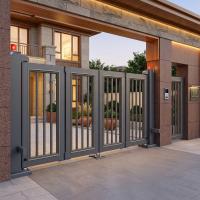 China Louvered Panel Electric Bifold Gate Aluminum Alloy Foldable Gate for Apartment Hotel Entrance Gardens Automatic Folding Gates for sale