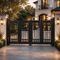 China Customized Outdoor Electric Foldable Gate Aluminum Bifold Gate for Apartment Hotel Residential Entrance Folding Door for Gardens for sale