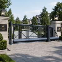 China Heavy Duty Electric Aluminum Sliding Gates Auto Cantilever for Apartment Gym Remote Control Trackless Gate for sale