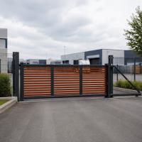 China Heavy Duty Aluminum Cantilever Sliding Gate No Ground Track Automatic Electric Driveway Gate for Villa & Industrial 1.6m Height for sale