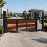 China Heavy Duty Aluminum Cantilever Sliding Gate No Ground Track Automatic Electric Driveway Gate for Villa & Industrial 1.6m Height for sale