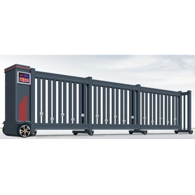 China Luxury Powder Coated Steel Driveway Telescopic Gate Motor Modern Automatic Accordion Folding Driveway Gate for sale