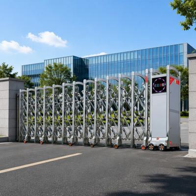 China Automatic Collapsible Sliding Gate Stainless Steel Front Gate Electric Trackless Driveway Retractable Door for sale