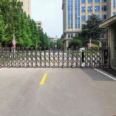 China Exterior Stainless Steel Automatic Expandable Folding Retractable Sliding Gate Remote Control for Entry Apartment Hospital for sale