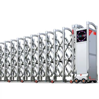 China Automatic Outdoor Stainless Steel Security Retractable Gate-Electric Trackless Driveway Folding Sliding Retractable Door Entry for sale