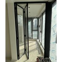 China Customized Modern French Style Tempered Glass Aluminum Folding Door Waterproof Exterior Entry Bifold Door for Courtyard Villa for sale