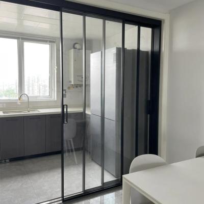 China Modern Aluminum Alloy Trackway Sliding Door Multi-panel Waterproof Tempered Glass Office Building Kitchen Bathroom for sale