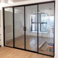 China Modern Aluminum Alloy Trackway Sliding Door Multi-panel Waterproof Tempered Glass Office Building Kitchen Bathroom for sale