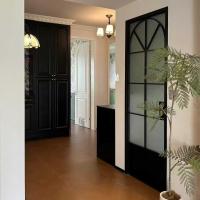 China Modern French Swing Casement Door Aluminum Frame Tempered Glass Water Resistant Customizable Size Color Bedroom Kitchen Bathroom for sale