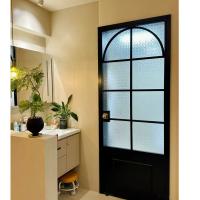 China Modern French Swing Casement Door Aluminum Frame Tempered Glass Water Resistant Customizable Size Color Bedroom Kitchen Bathroom for sale