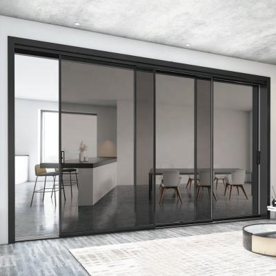 China Multi Panel Aluminum Frame Modern Sliding Door for Bedroom Kitchen Dining Room Bathroom Villa Apartment Hotel-Custom Glass for sale
