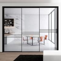 China Multi Panel Aluminum Frame Modern Sliding Door for Bedroom Kitchen Dining Room Bathroom Villa Apartment Hotel-Custom Glass for sale