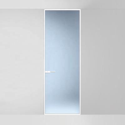 China Narrow Frame Aluminum Alloy Glass Waterproof Soundproof Minimalist Interior Bathroom Kitchen Bedroom Door Swing Customized Color for sale