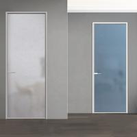 China Narrow Frame Aluminum Alloy Glass Waterproof Soundproof Minimalist Interior Bathroom Kitchen Bedroom Door Swing Customized Color for sale