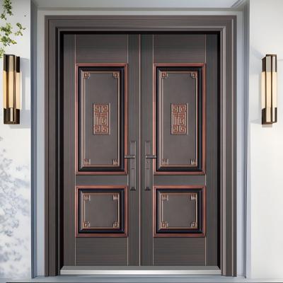 China Luxury Zinc Alloy Steel Front Entry Doors Modern Design Sound Insulation Fireproof Exterior Outdoor Main Entrance Door for Villa for sale