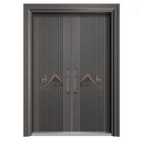 China Modern Steel Waterproof Fire Rated Exterior Entrance Parent Door Hotel Gate Luxury Residential Anti-Theft Villa Double Swing for sale
