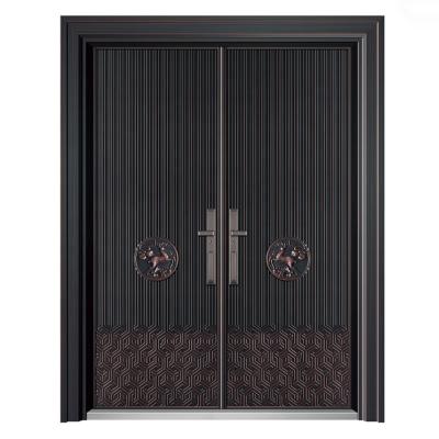 China Modern Stainless Steel Double Entry Door Anti-theft Exterior Waterproof Apartment Courtyard Villa Front Door Custom Luxurious for sale