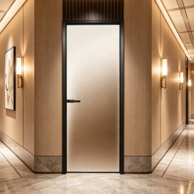 China Frosted Glass Panel Interior Door for Bathroom Toilet Bedroom Hotel Kitchen Aluminum Side Opening Swing Glass Door for sale