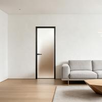 China Frosted Glass Panel Interior Door for Bathroom Toilet Bedroom Hotel Kitchen Aluminum Side Opening Swing Glass Door for sale