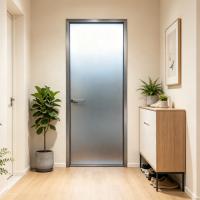 China Frosted Glass Panel Interior Door for Bathroom Toilet Bedroom Hotel Kitchen Aluminum Side Opening Swing Glass Door for sale