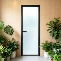 China Frosted Glass Panel Interior Door for Bathroom Toilet Bedroom Hotel Kitchen Aluminum Side Opening Swing Glass Door for sale