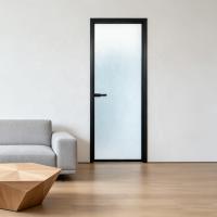 China Frosted Glass Panel Interior Door for Bathroom Toilet Bedroom Hotel Kitchen Aluminum Side Opening Swing Glass Door for sale