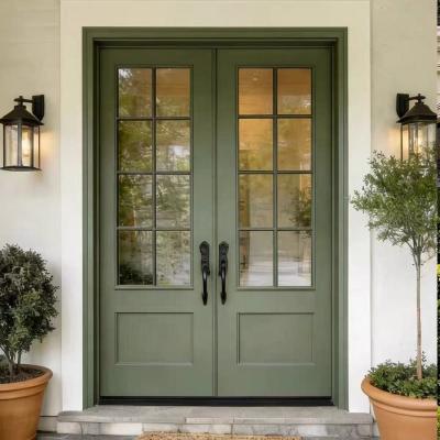 China Factory Outlet Aluminum Entrance Security Door Main Swing Double Entry Door Modern Aluminum Exterior Front Door with Glass Panel for sale