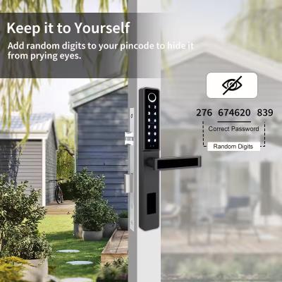 China TTlock Tuya Hotel Lock Black NFC Digital Door Lock With Handle for sale