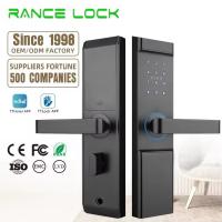 China Black Handle Door Lock 75.2*67*305.2mm Electronic Fingerprint Door Lock Customization for sale