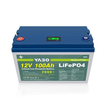 China YABO Custom Made Rechargeable Solar Boat Lithium Motorcycle Golf Cart RV LiFePO4 Energy Storage Battery 12V 100Ah for sale