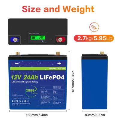 China Lightweight 12v 24ah Lifepo4 Battery Portable Design For Boats / Golf Carts for sale