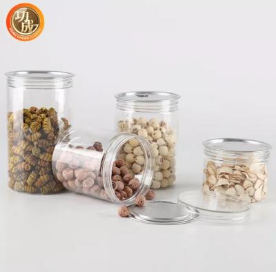 China Empty Pet Chocolate Candy Cookie Jar Plastic Chocolate Jar With Aluminum Lid for sale