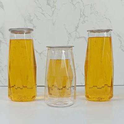 China 380ml Plastic Diamond Shape Easy Pull Cover PET Food Jar Tea Milk for sale