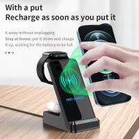 China 3 In1 Fast Qi Wireless Charger Holder 15w Magnetic Charger for Mobile Phone Iwatch Custom Led Logo and 5V/2A Output for sale