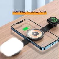 China 15w Multifunction 3 in 1 Wireless Charger Pad 2024 PU Magnetic Portable Foldable Charger with 12V/1.25A Output for sale