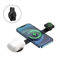 China 15w Multifunction 3 in 1 Wireless Charger Pad 2024 PU Magnetic Portable Foldable Charger with 12V/1.25A Output for sale