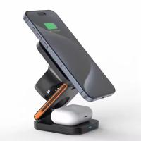 China Multifunction 15W ABS Wireless Charger for Phone Headphone IWatch 3 in 1 Magnetic Folding Charging for sale