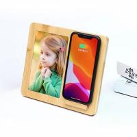China New Style Fast Charging Desktop Bamboo Wireless Charger With Photo Frame 2 in 1 Wireless Charging Phone Holder for sale