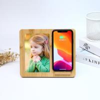 China New Style Fast Charging Desktop Bamboo Wireless Charger With Photo Frame 2 in 1 Wireless Charging Phone Holder for sale
