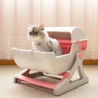 China Reversable Folding Semi Automatic Cat Litter Box Foldable Cat Litter Box Detachable Pet Grooming for sale