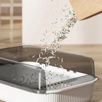 China Semi Enclosed Plastic Cat Litter Box Large Pet Sand Basin Toilet with Anti-Splashing Feature Pet Accessory for sale